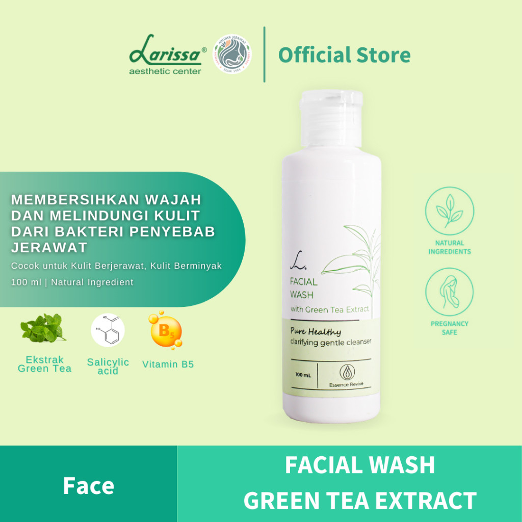 Jual Larissa Facial Wash Green Tea Extract Sabun wajah Untuk Kulit Berjerawat/Berminyak ...