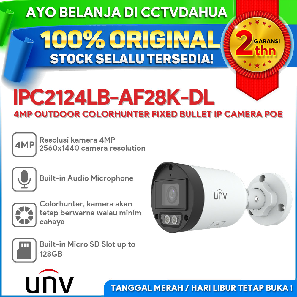 Jual UNV IPC2124LB-AF28K-DL 4MP OUTDOOR COLORHUNTER FIXED BULLET IP CAMERA POE | Shopee Indonesia
