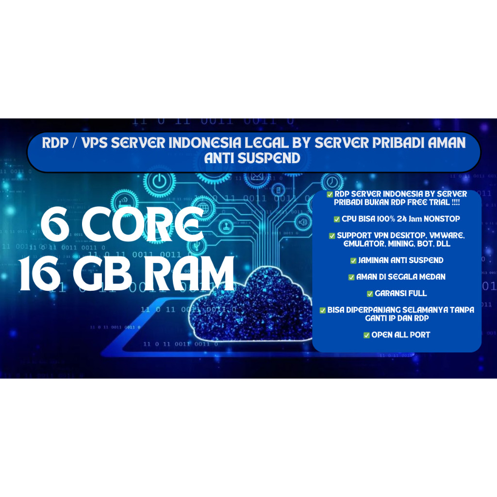 Jual RDP VPS RAM 16 CPU 6 CORE FULL GARANSI LEGAL ANTI SUSPEND | Shopee Indonesia