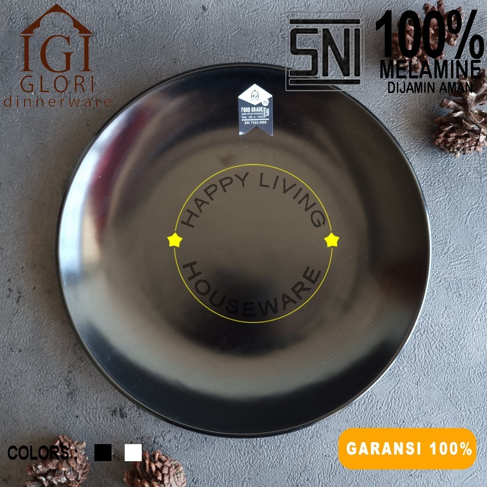 Jual GLORI Premium Melamin 18x18x2cm Hitam Piring Bulat Piring Ceper ...