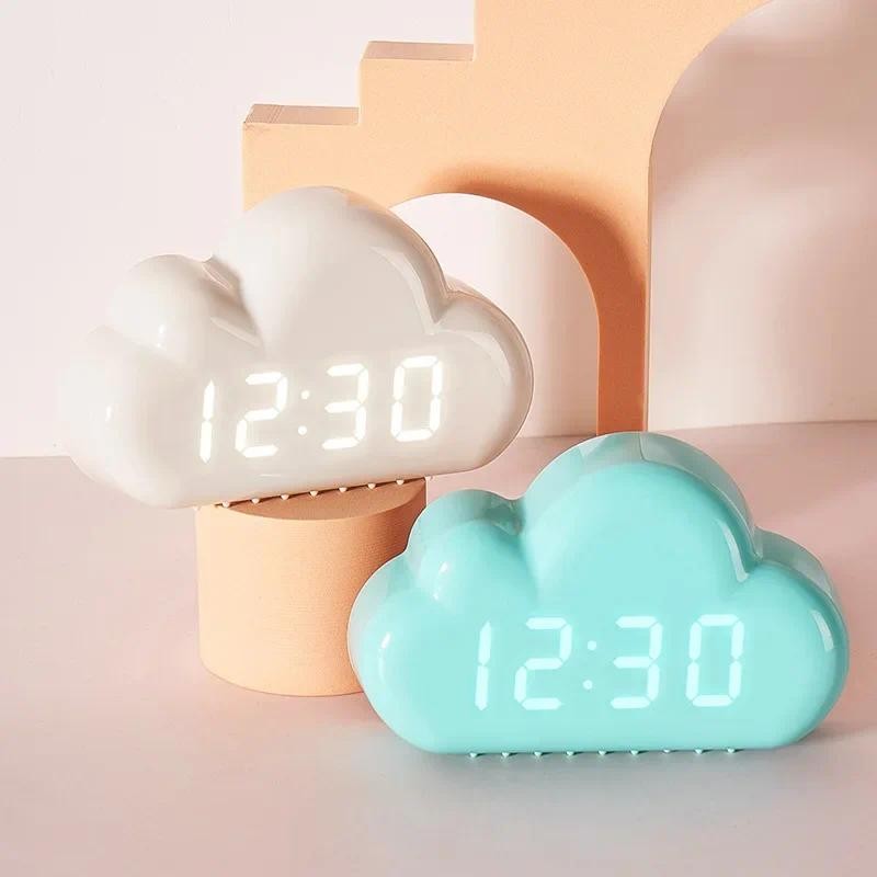 Jual Kawaii Clocks Clouds Alarm Clock Voice Control Led Clocks Bedside Snooze Electronic Clock ...