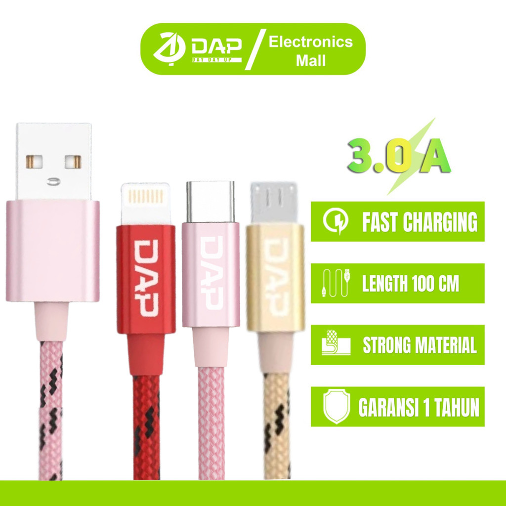 Jual DAP Kabel Data Micro USB Type-C Lightning 100cm DN Series Fast ...