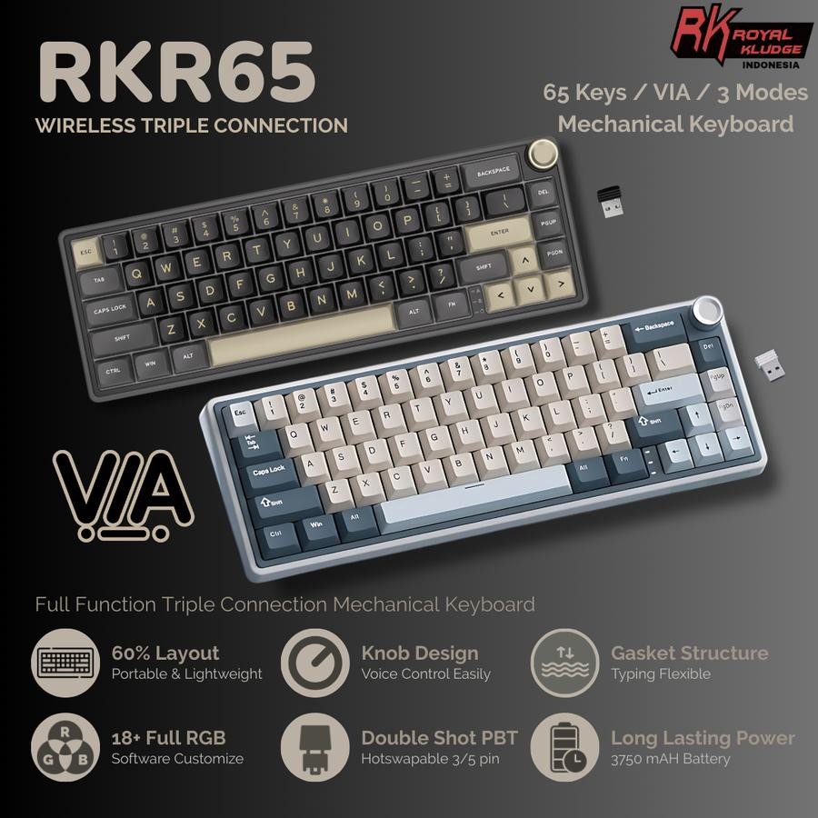 Jual Royal Kludge RK R65 Wireless Mechanical Gaming Keyboard VIA/QCK 3 ...