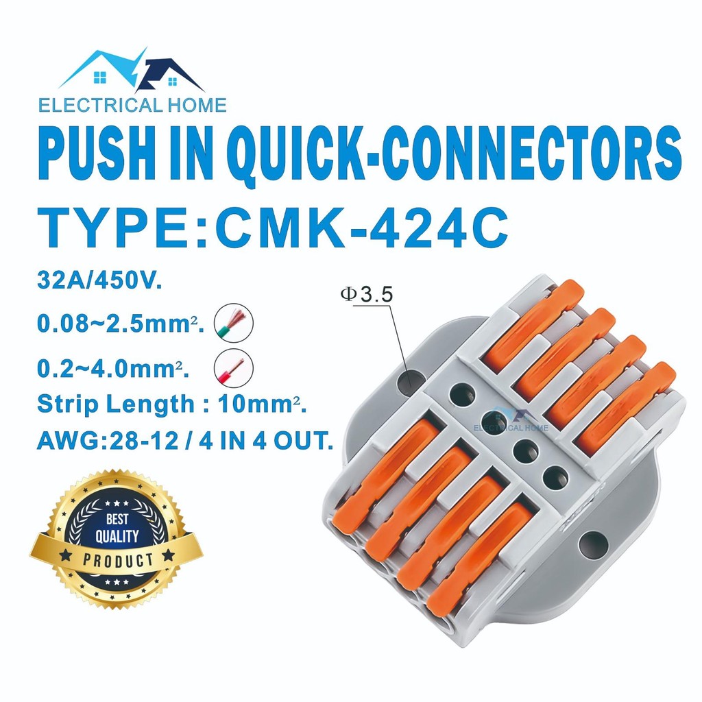 Jual Connector 4 x 4 Wire PUSH IN Terminal Block CMK-424C / Quick Wire ...