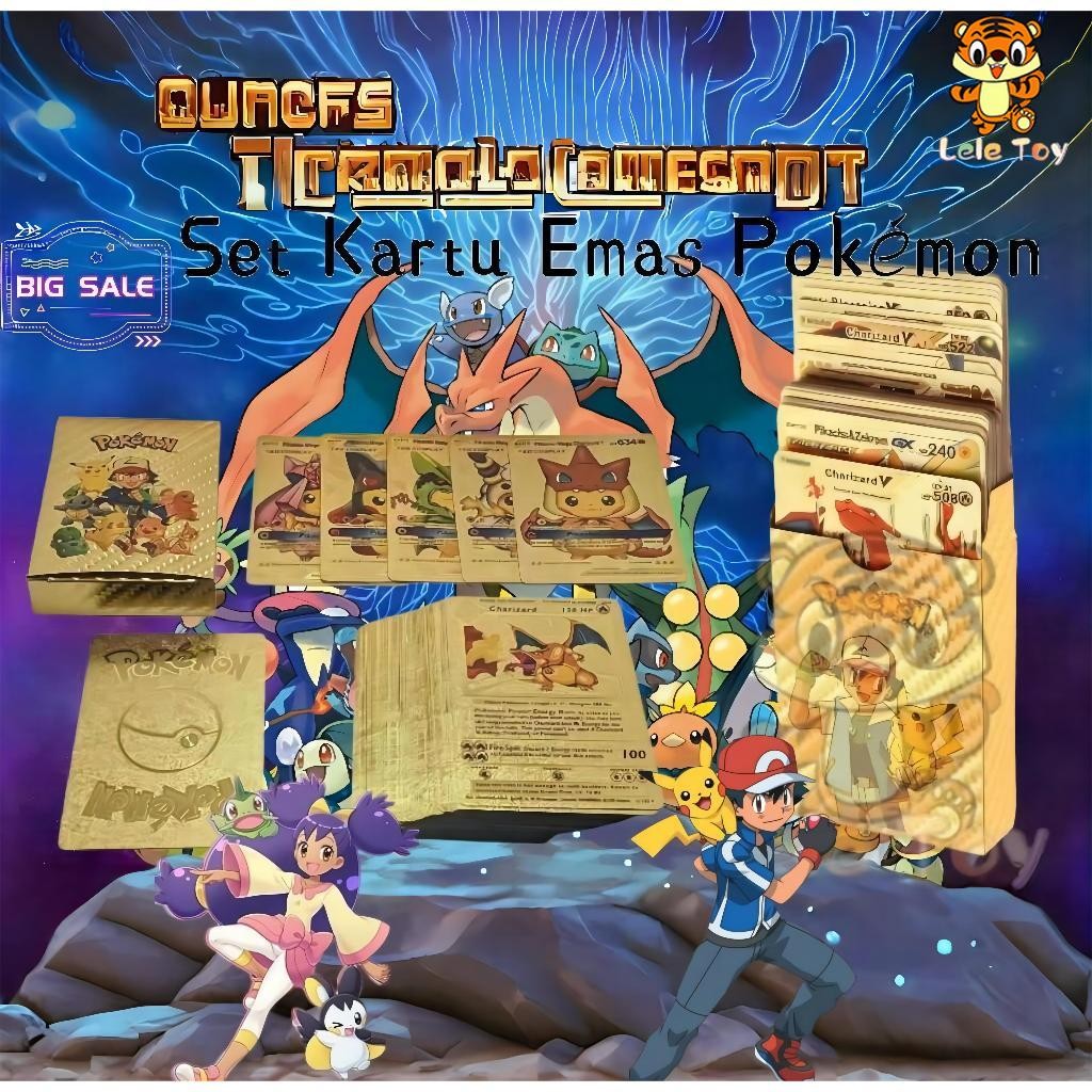 Jual Lele Toys 55 /110 Pcs Pokemon Black Gold Silver Pok Mon Charizard Kartu Pokemon 10pcs Bahan ...