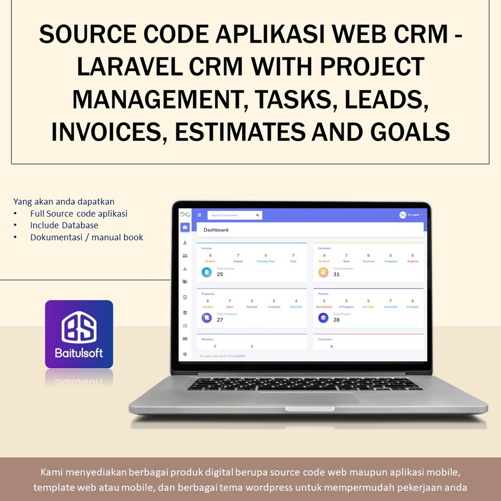 Jual SOURCE CODE APLIKASI WEB CRM - LARAVEL CRM WITH PROJECT MANAGEMENT, TASKS, LEADS, INVOICES ...
