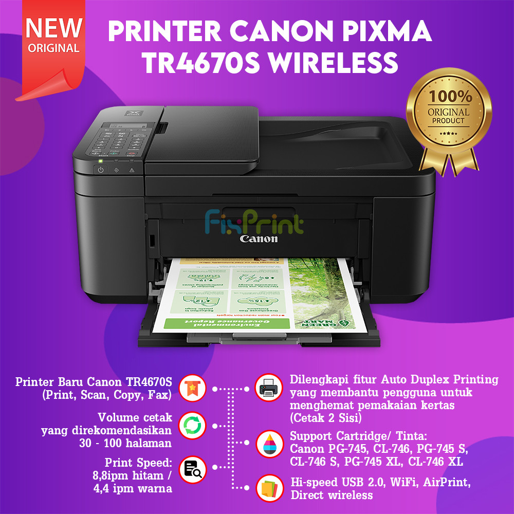 Jual FixPrint - Printer Pixma Canon TR4670S Print Scan Copy TR 4670S TR-4670S WiFi ADF F4 / HP ...