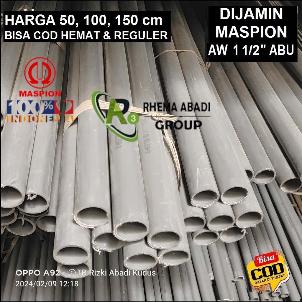 Jual Pralon Pvc Pipa Air MASPION AW 1 1/2" inch ABU (48mm) Paralon ...