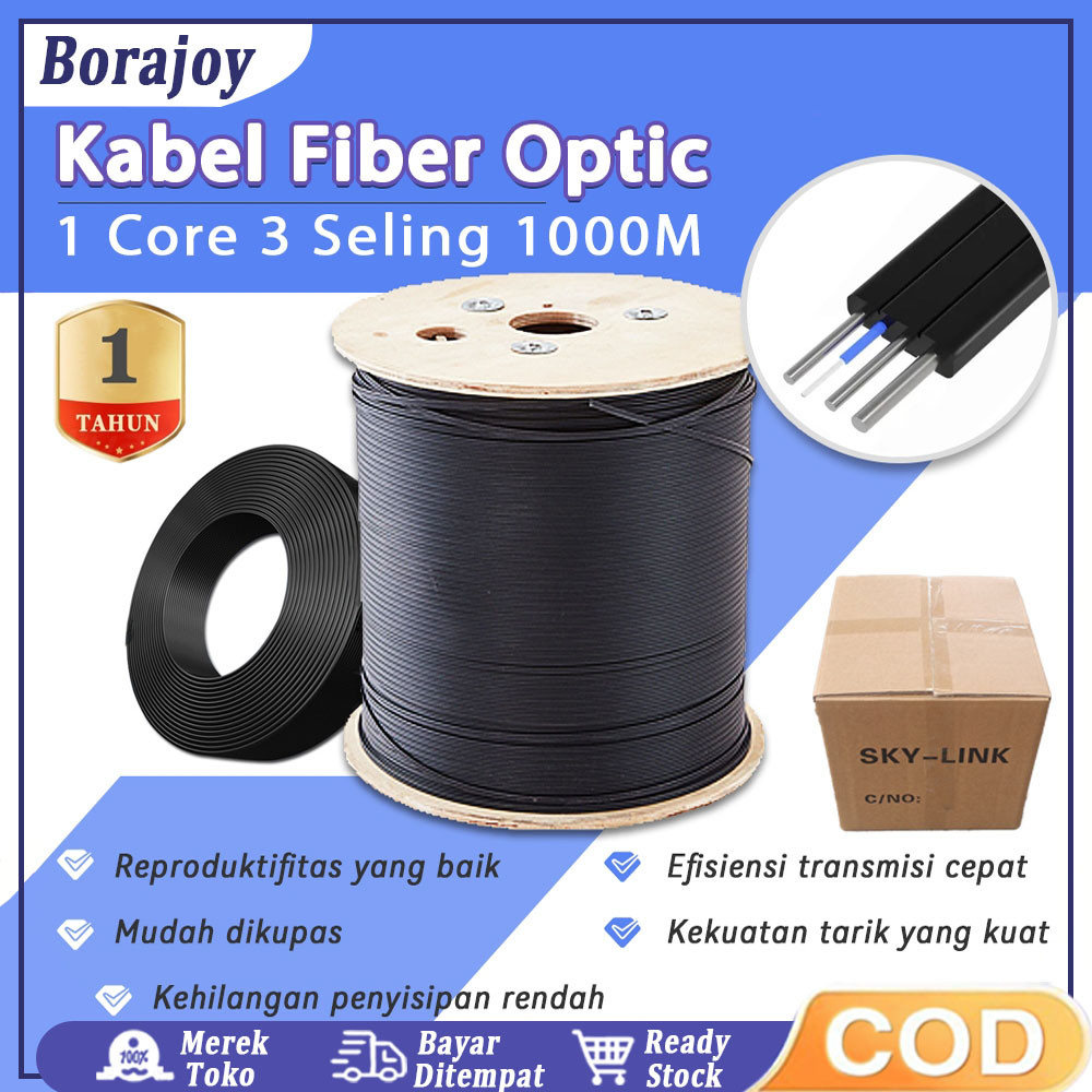 Jual Kabel Fiber Optic Dropcore 1000M 1 Core 3 Seling FTTH Drop Wire DW ...