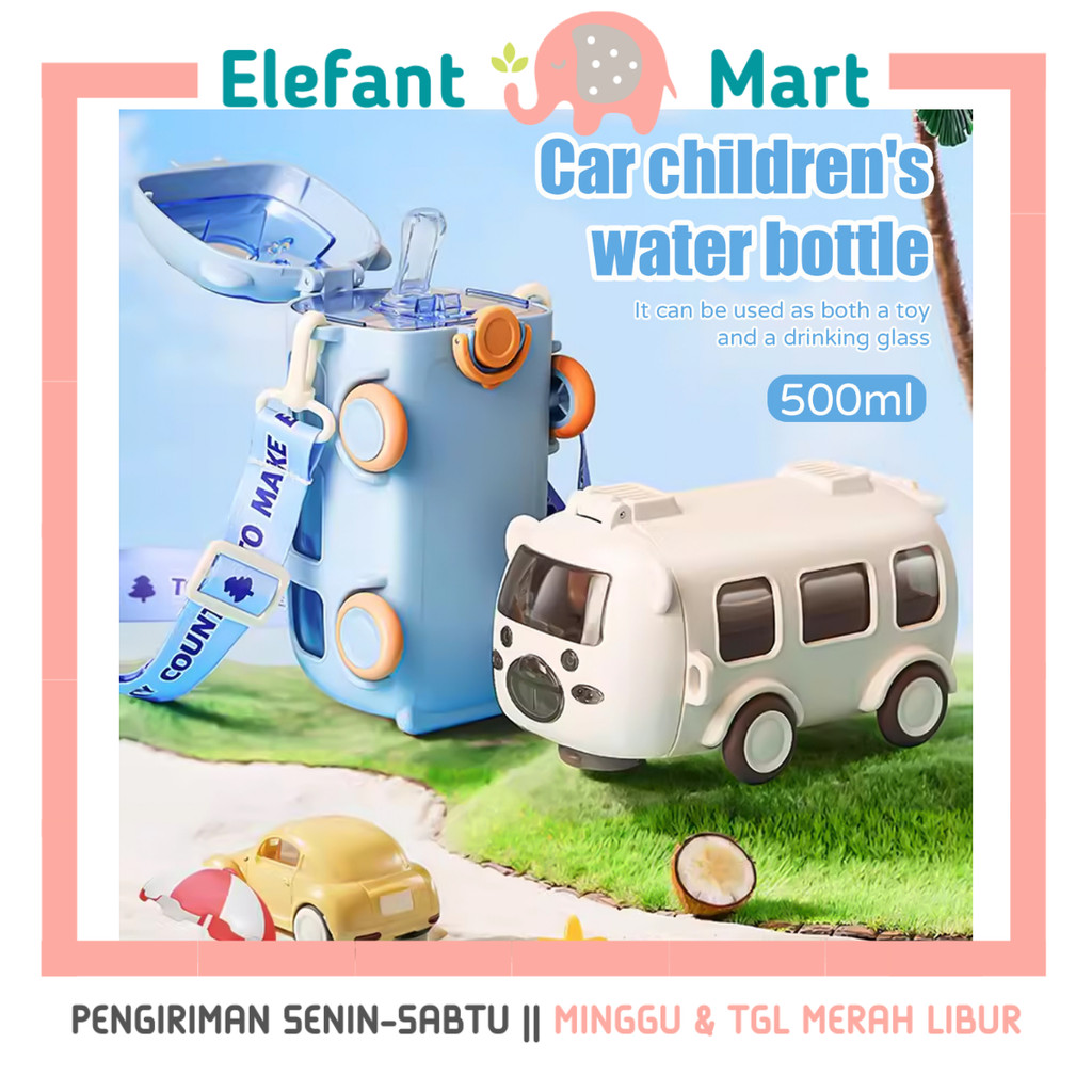 Jual ELEFANT Botol Air Minum Anak Bentuk Bus Mobil Roda Putar 500ml ...