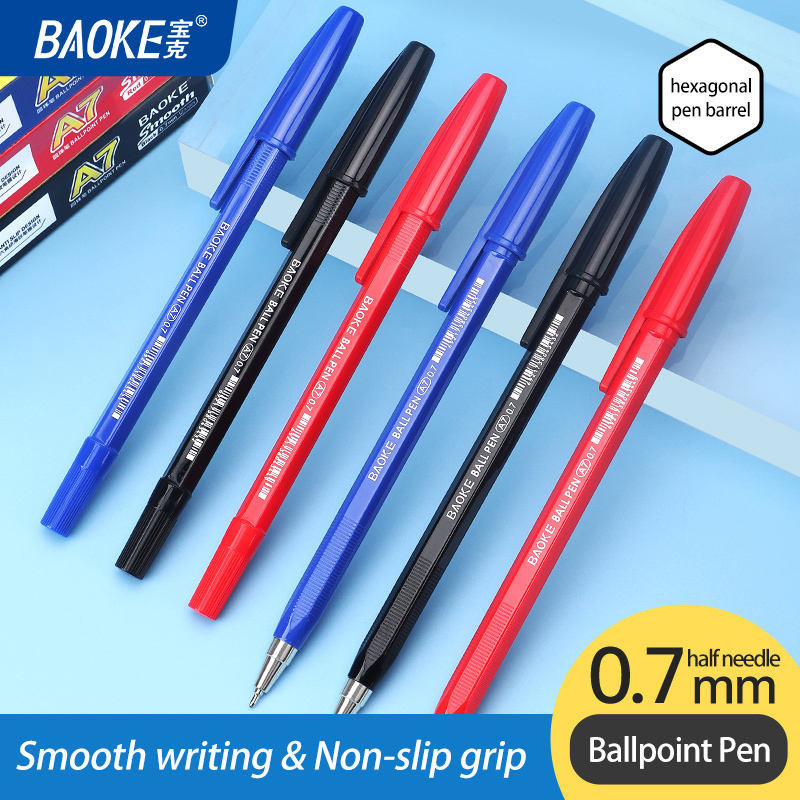 Jual Baoke Pulpen Bolpoin Ballpen 0.7mm Hitam Merah Biru Ujung Setengah ...