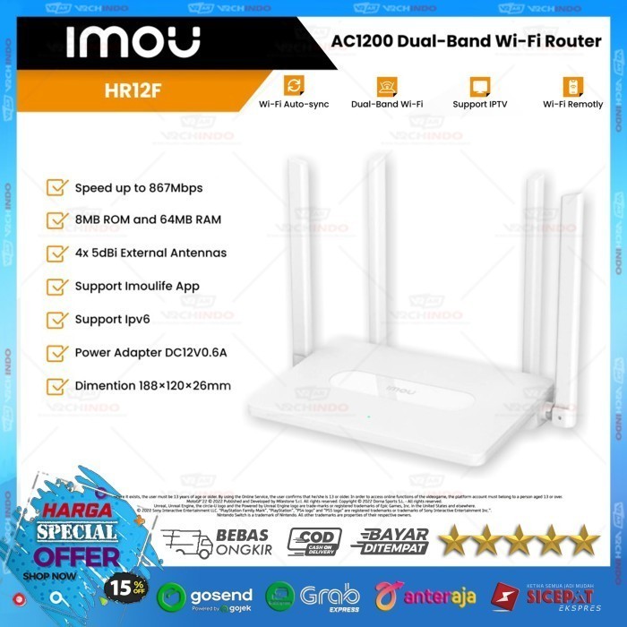 Jual IMOU HR12F WiFi Router | AC1200 Access Point Dual Band Wireless ...