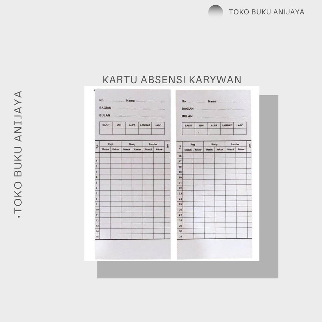 Jual KARTU ABSENSI KARYWAN 1PACK ISI 1OOPCS WARNA PUTIH Kantor Paper ...
