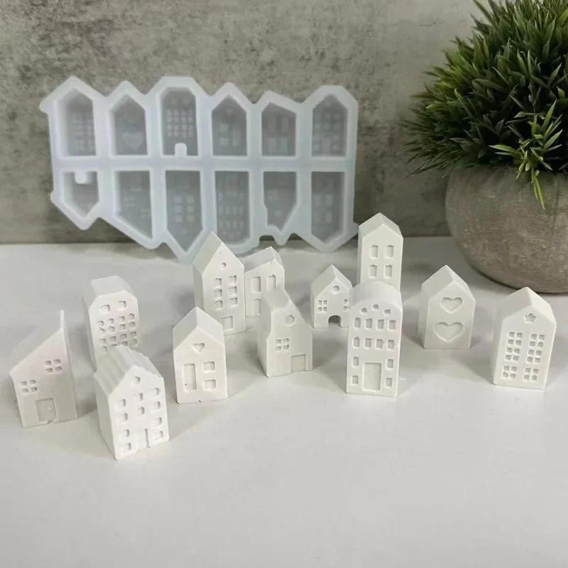 Jual Small House Silicone Mold European Style House Decoration Mold 12-hole House Candle Molds ...