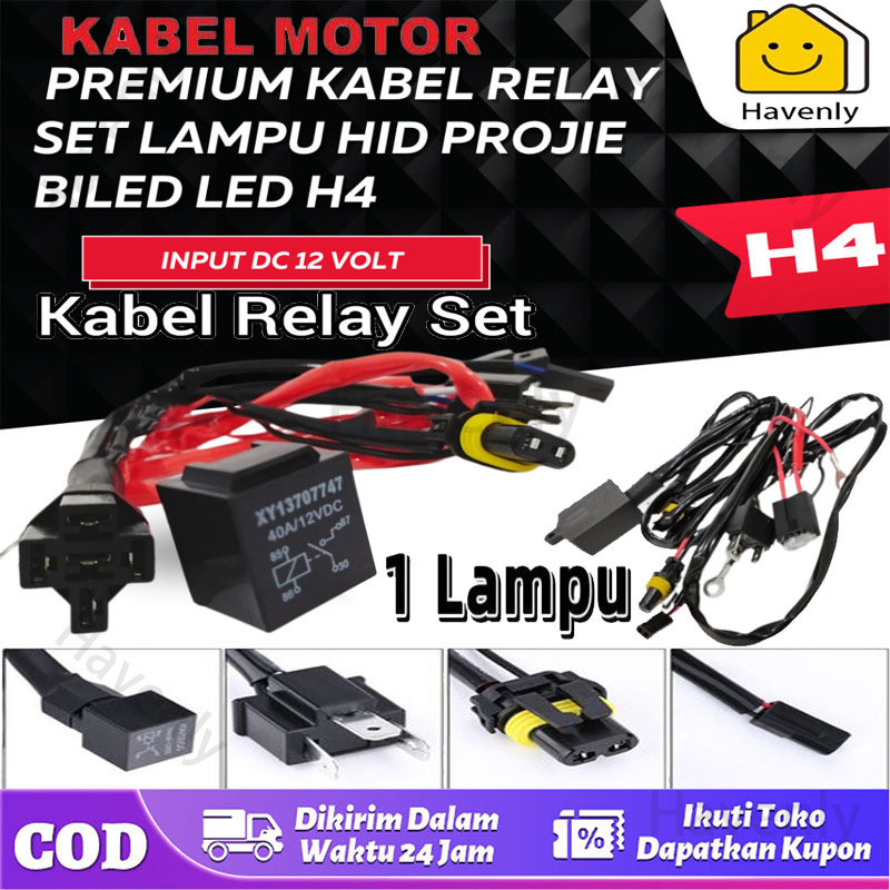 Jual Kabel Relay Set lampu tembak motor mobil H4 relay biled 1 lampu ...