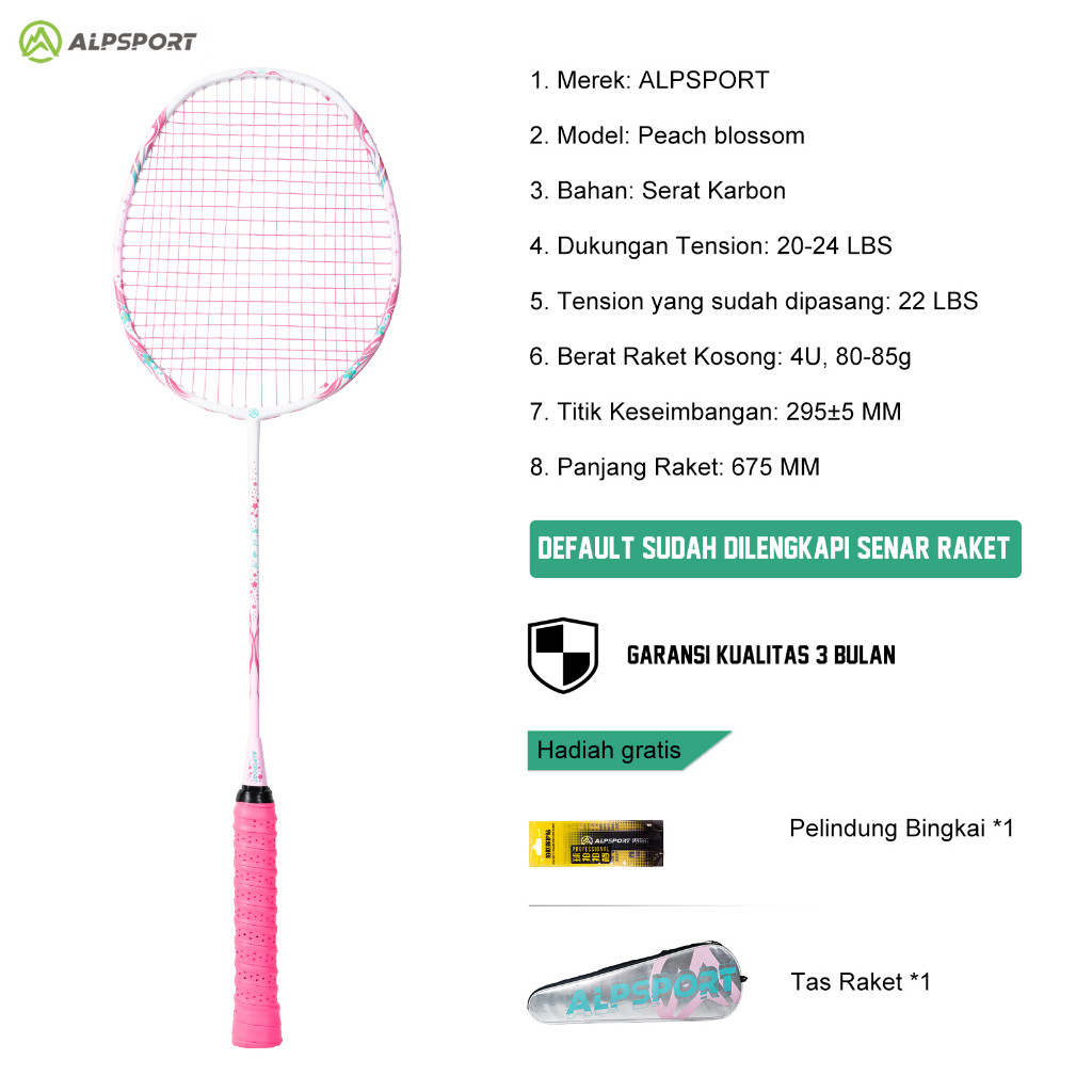 Jual ALPSPORT New Cherry Badminton Racket 100% Serat Karbon Penuh ...