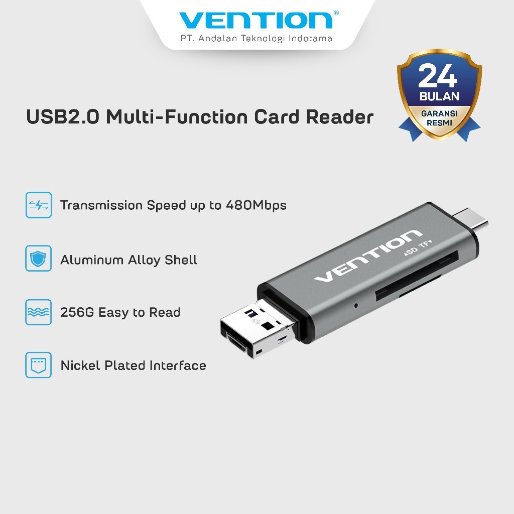 Jual Vention Card Reader All in 1 USB 2.0 480Mbps Micro/SD/TF Type C ...
