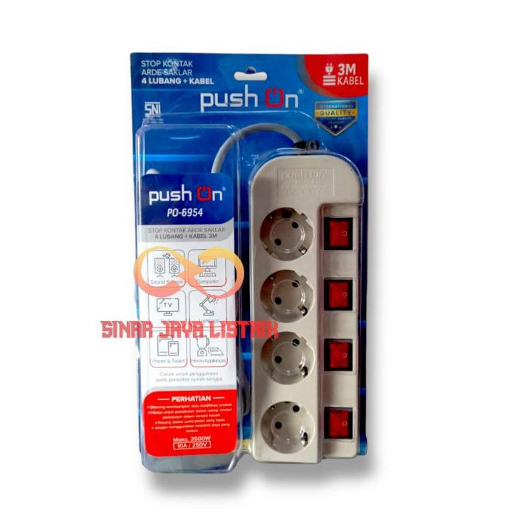 Jual Push On PO-6954 Terminal Stop Kontak 4 Lubang + Kabel 3 Meter ...
