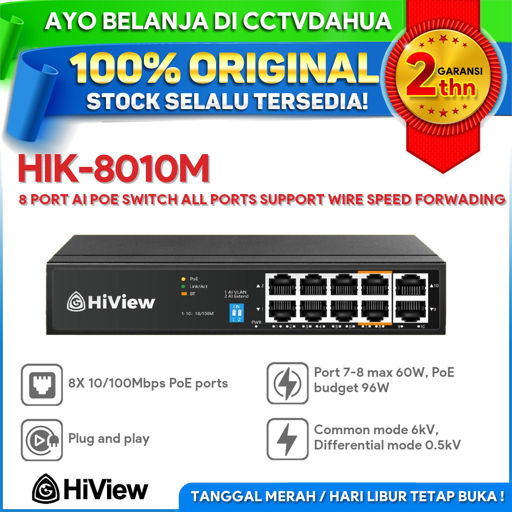 Jual HIVIEW HIK-8010M 8 PORT AI POE SWITCH ALL PORTS SUPPORT WIRE SPEED FORWADING | Shopee Indonesia