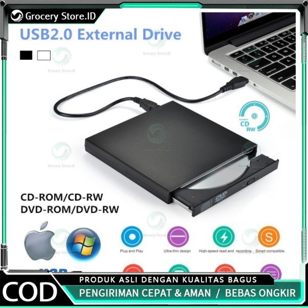 Jual External DVD Drive Slim Portable Optical Drive Writer Burner Rewriter CD ROM Drive Untuk PC ...