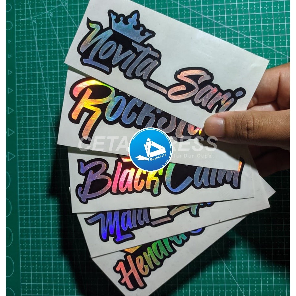 Jual Cetak Kilat - STICKER CUSTOM NAMA HOLOGRAM LIST HITAM (MINOR 2 PCS ...