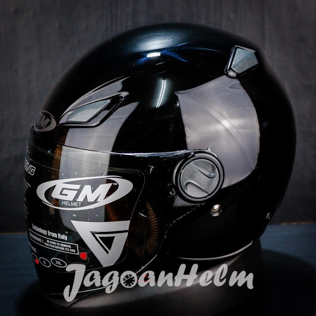 Jual GM HELM VENUS HIJAB SOLID | BLACK GLOSSY | HELM HALF FACE | Shopee ...