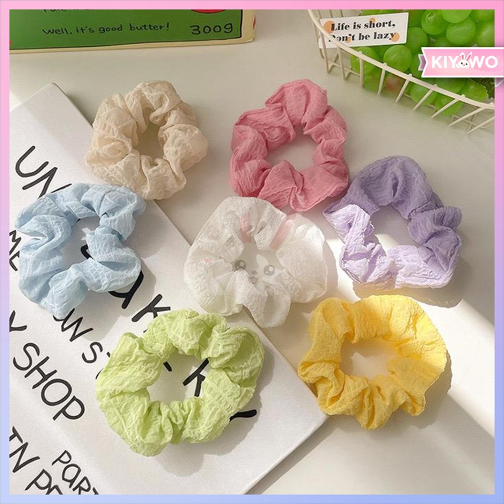 Jual KIYOWO Ikat Rambut Scrunchie Kerut Motif Polos Pastel Gaya Fashion ...