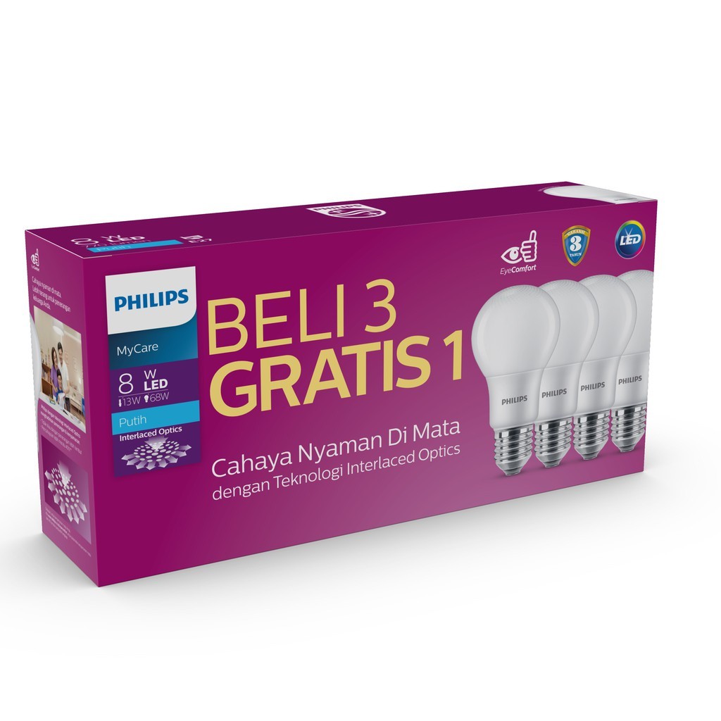 Jual Lampu LED Philips 8W Multipack Lampu led rumah Led Bulb 8 Watt ...