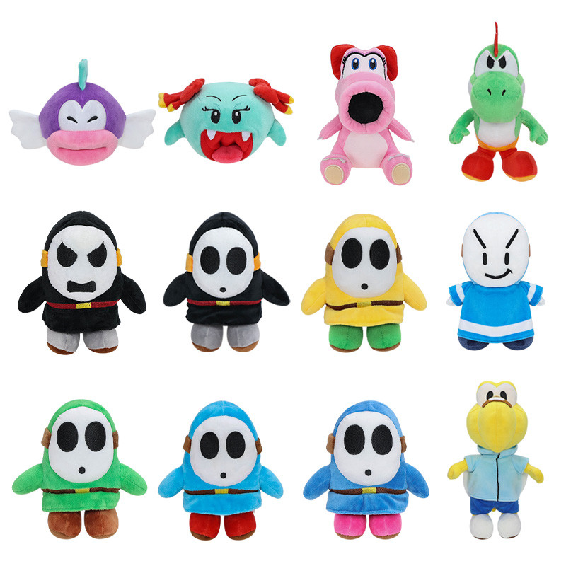 Jual Cartoon Plush Mario Cheep Chomp Lady Bow Birdo Shy Guy Black Shy ...