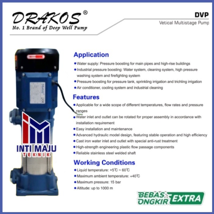 Jual Pompa Air Booster Vertical Drakos DVPM 4-4 1,5 HP 1,1 KW 1Phase ...