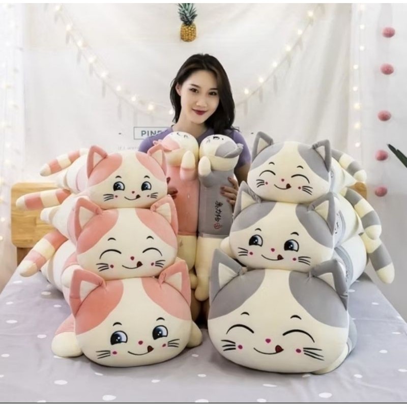 Jual Boneka Guling Kucing Cat Lying Cute JOMBO Size 95 cm Bahan Lembut ...