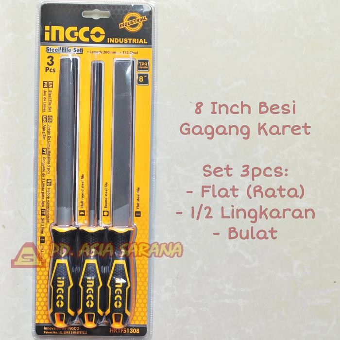 Jual Kikir Besi 8" Inch Set (3pcs) INGCO HKTFS1308 Steel File Gepeng ...