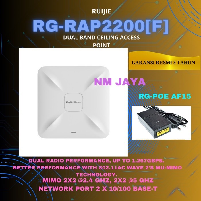 Jual Ruijie RG-RAP2200(F) Reyee Wi-Fi 5 1267 Mbps Ceiling Access Point ...
