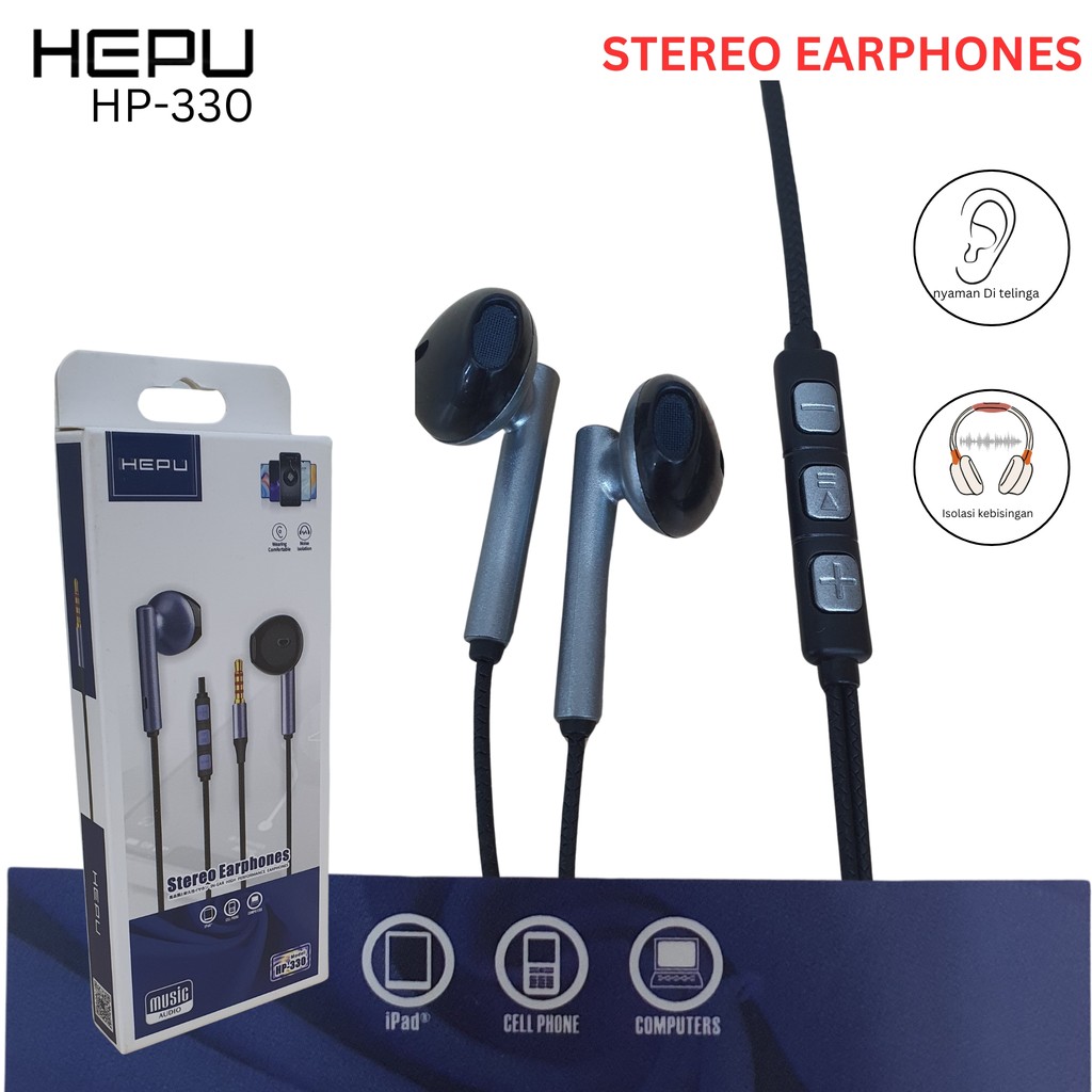 Jual Handsfree HEPU HP-330/ Stereo Earphones/ plug 3.5mm Gold/Silver ...