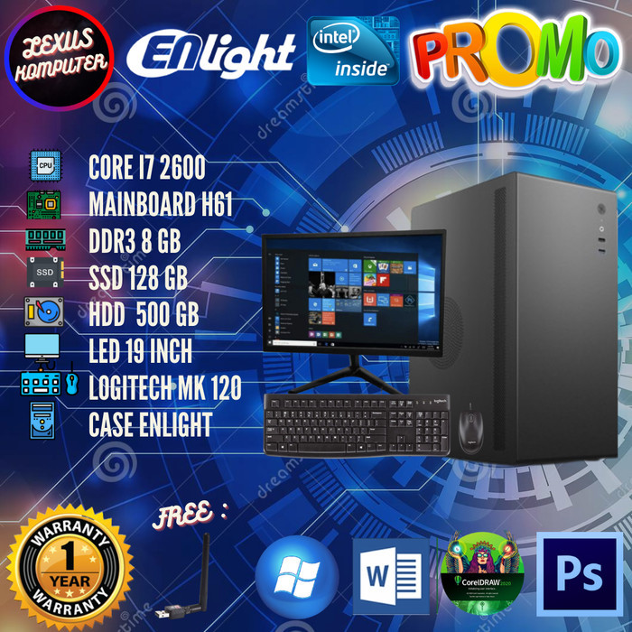 Jual Komputer PC Rakitan Kantor Office Core i7 2600 DDR3 8 GB Full set LX62 | Shopee Indonesia