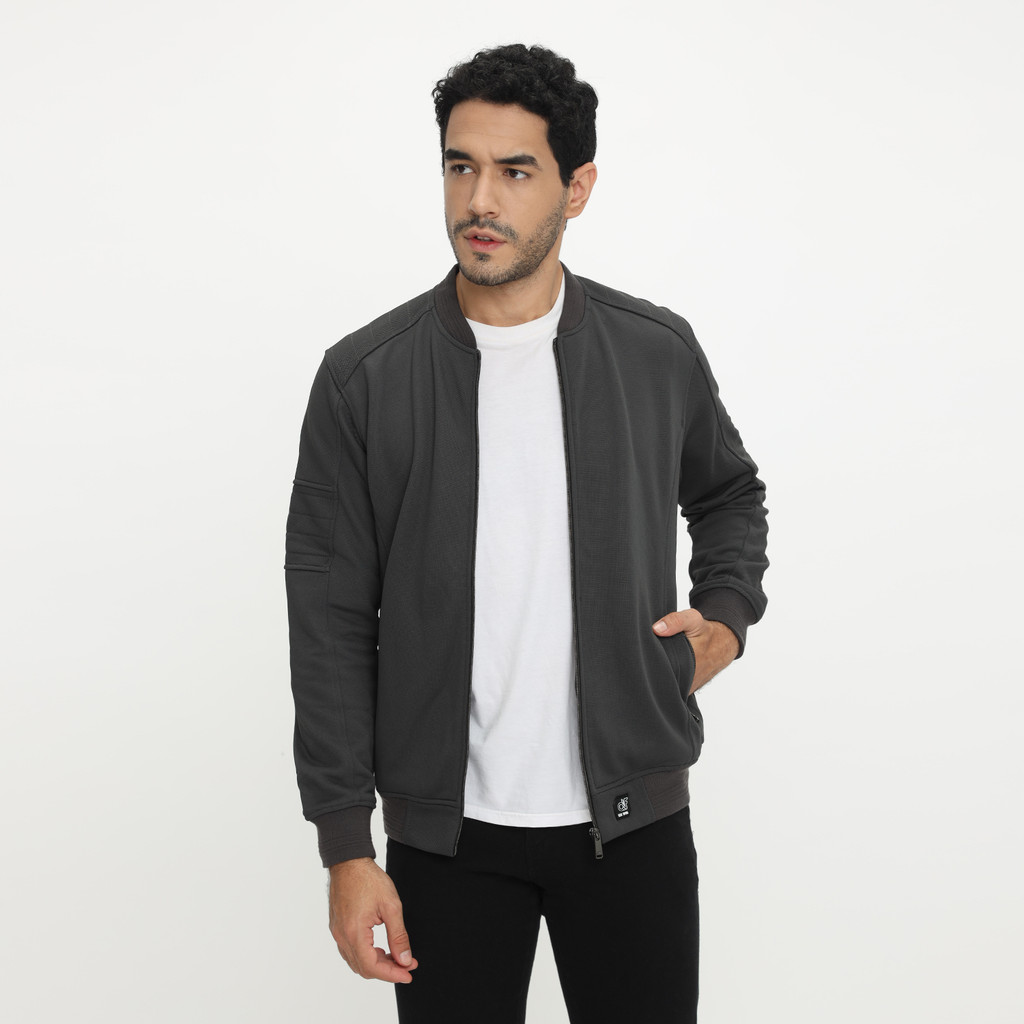 Jual d&f CVC Jaket bomber pria - abu tua rib tulang | Shopee Indonesia