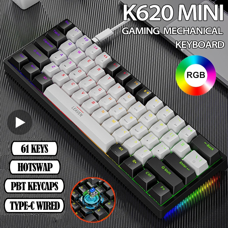 Jual K620 Mini Backlit RGB Gaming Mechanical Keyboard Gamer Mechanic ...