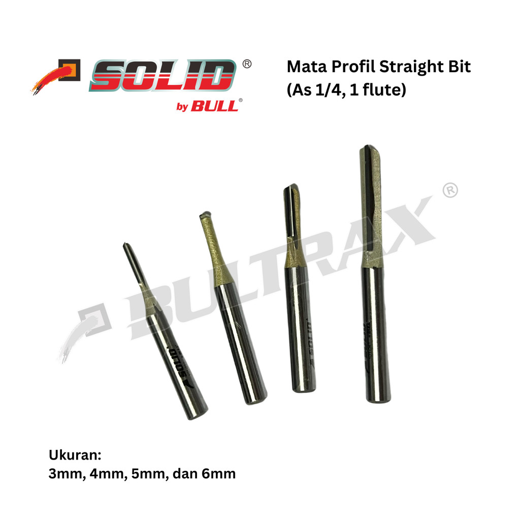 Jual SOLID Mata Profil Kayu Straight Bit 3mm 4mm 5mm 6mm As 1/4 / Solid ...
