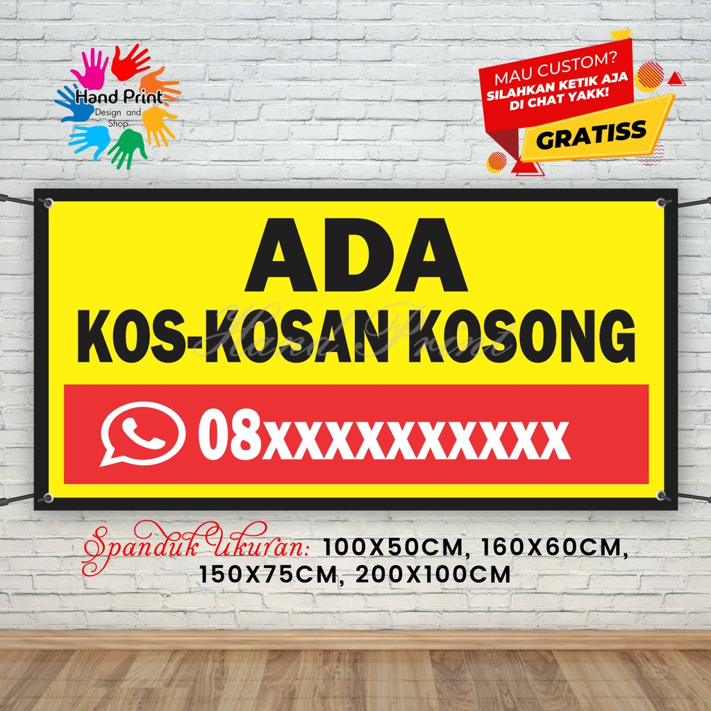 Jual Cetak Spanduk Banner Kos Kosan Kosong MMT Spanduk Custom 200x100 ...