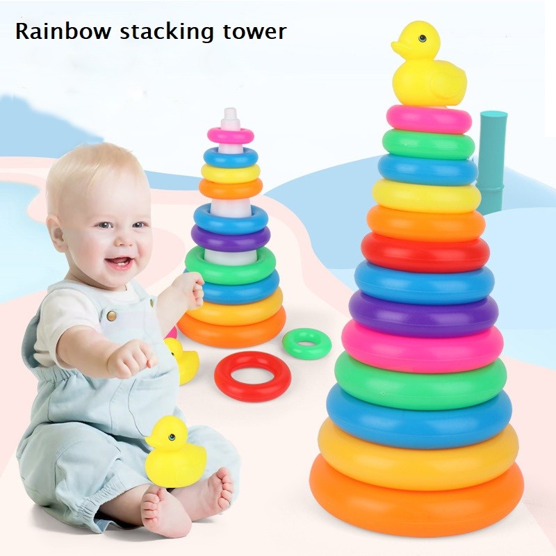 Jual Montessori Stacking Toys for Babies 0 12M Rainbow Ring Stacker ...