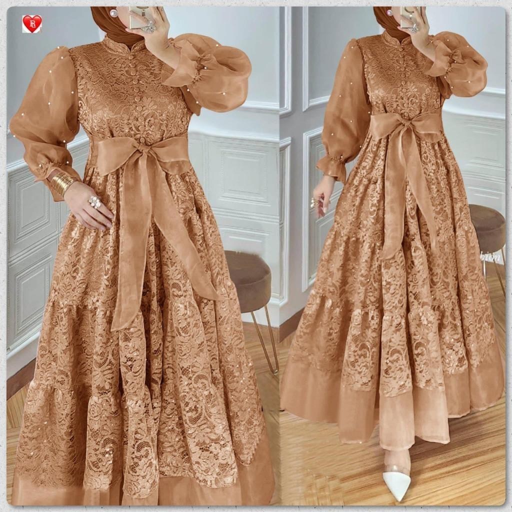 Jual COD Gamis brukat / Gamis Brukat kombinasi Organza Mutiara / Gamis Organza kombinasi / Gamis ...