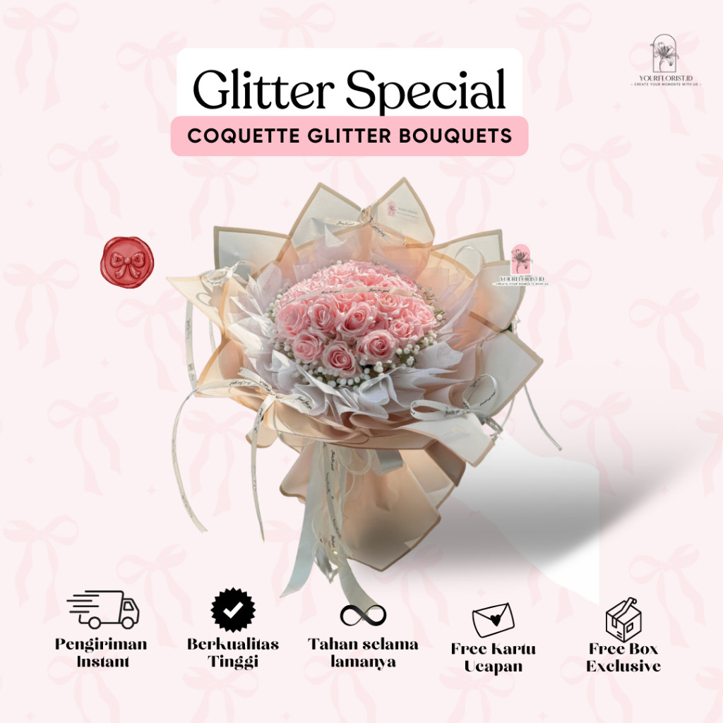 Jual COQUETTE GLITTER BOUQUETS - Buket Bunga Mawar Artificial Rose ...