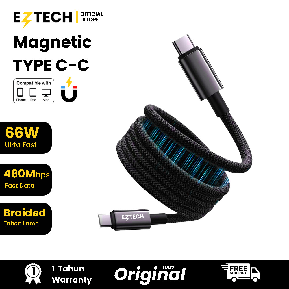 Jual EZTECH Magnetic Kabel Data Charging Type C to C 66W Fast Charging Cable Strong Magnetic ...