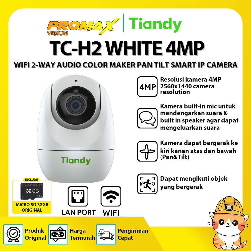 Jual TIANDY TC-H2 WHITE 4MP WIFI 2-WAY AUDIO COLOR MAKER PAN TILT SMART ...