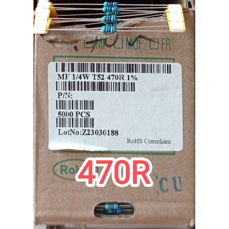 Jual Resistor Metal 470R 1/4Watt MF 1/4W T52-470R-1% Resistor Taiwan ...