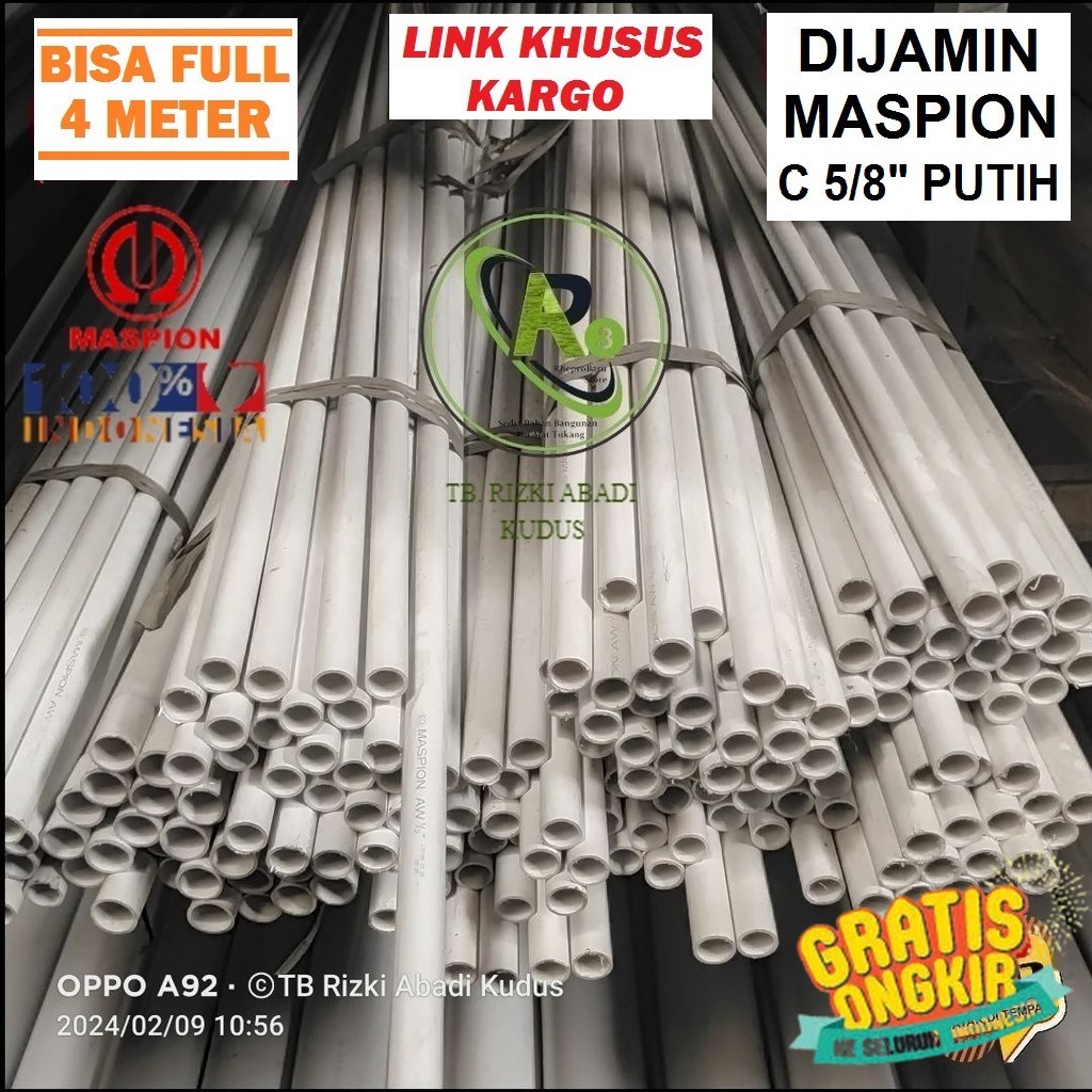 Jual Pralon Pvc Pipa Air Listrik MASPION C Putih 5/8" inch (17mm ...