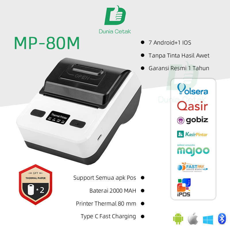 Jual Printer Thermal 80MM Bluetooth + USB Cetak Resi Alamat Kasir Nota PPOB POS Barcode Support ...
