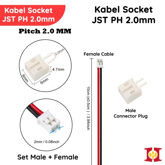 Jual Kabel Konektor Socket Soket Molex Mini Micro 2 PIN JST PH 2.0 ...