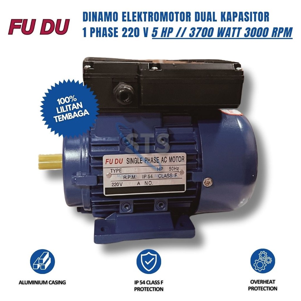 Jual STS | FUDU Dinamo Elektro Motor 5 HP 3700 Watt 3000 RPM 1 Phase ...