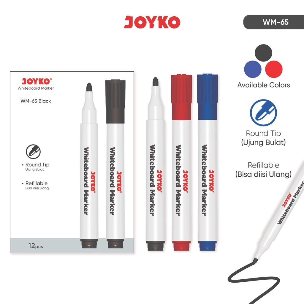 Jual JOYKO Spidol Papan Tulis 1 Pack WM-65 Isi 12 Pcs | Shopee Indonesia